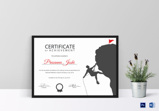 Rock Climbing Achievement Certificate Design Template in PSD, Word