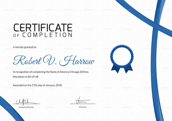 Marathon Completion Certificate Design Template in PSD, Word