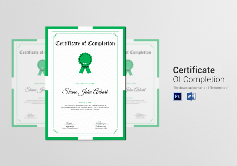 Elegant Graduation Completion Certificate Design Template in PSD, Word