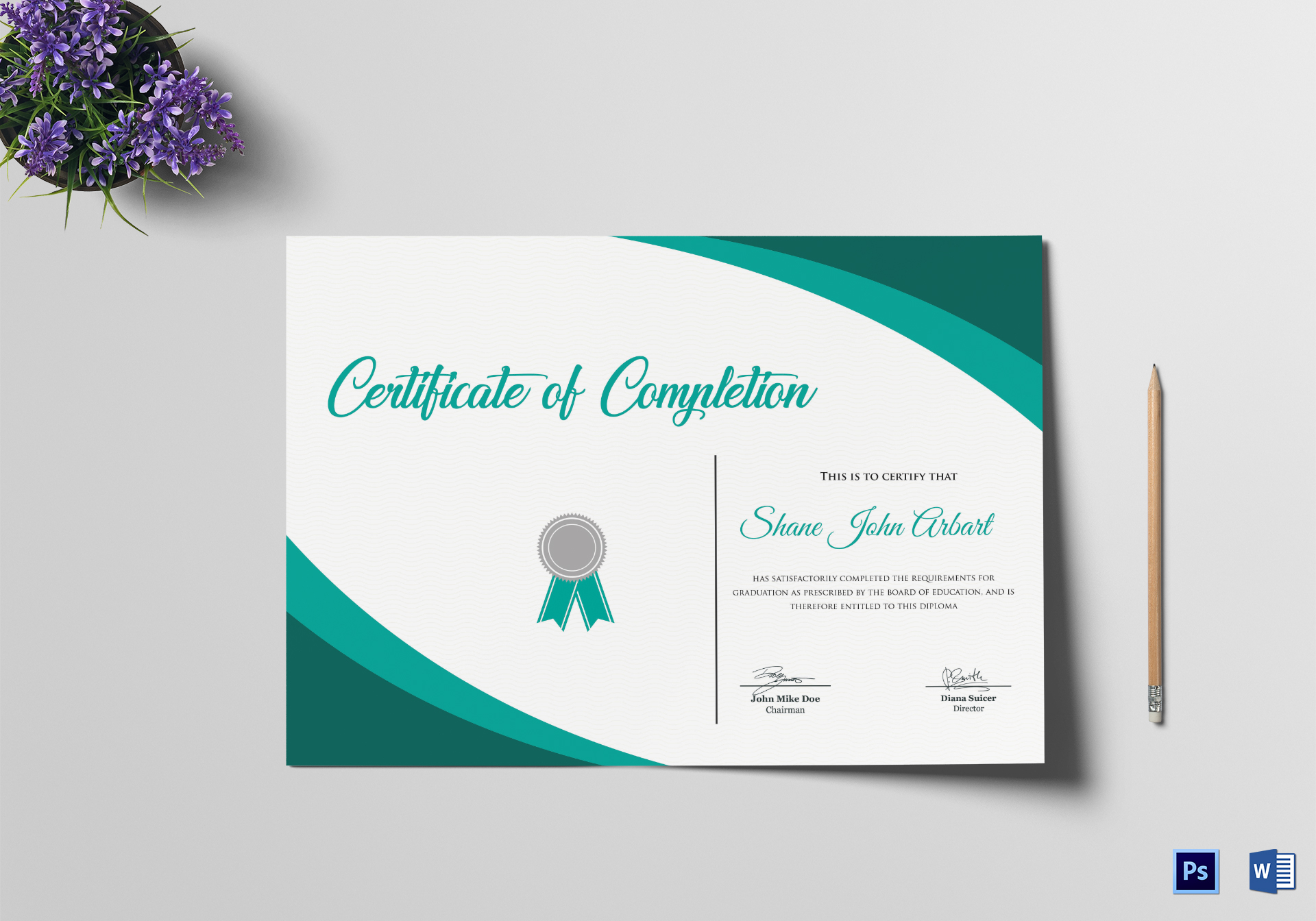 Graduation Diploma Certificate Design Template in PSD, Word