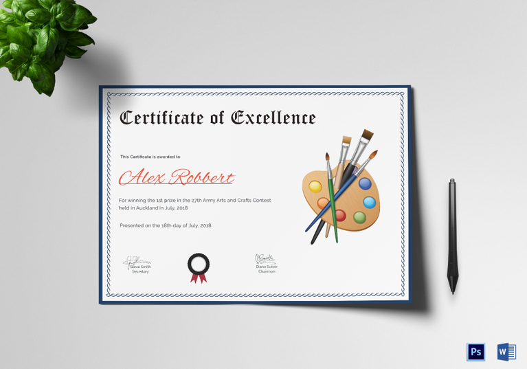 Painting Award Certificate Design Template in PSD, Word