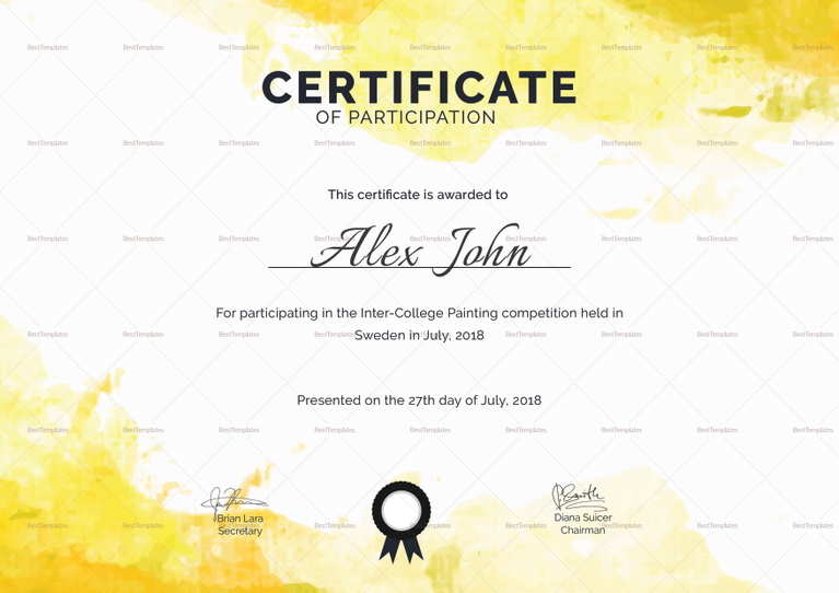 Painting Participation Certificate Design Template in PSD, Word