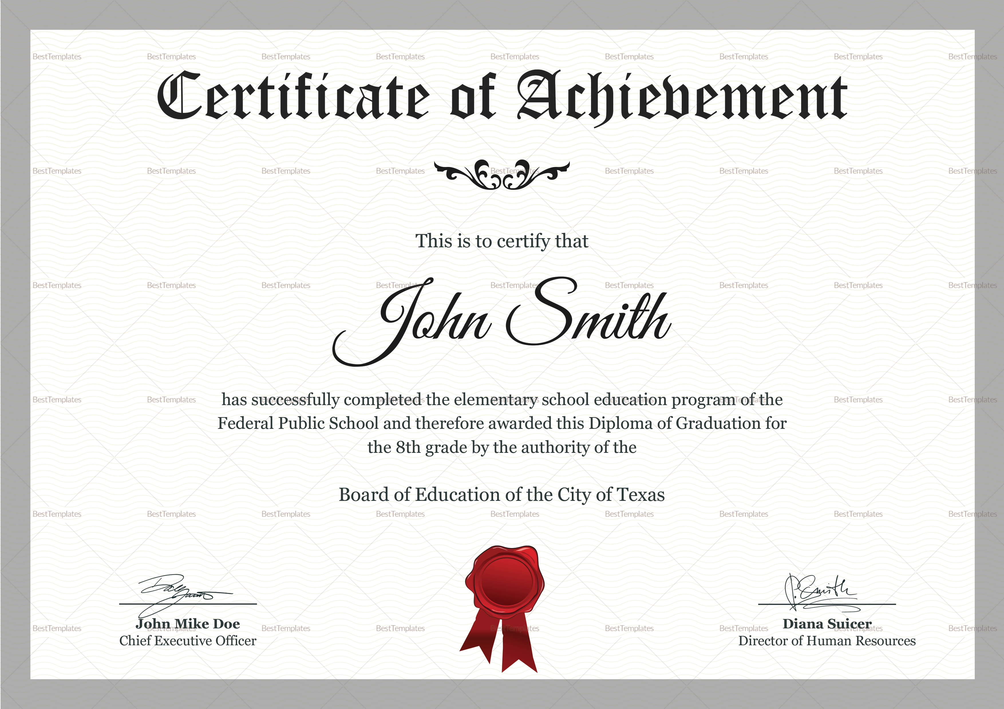Elementary School Certificate Design Template in PSD, Word