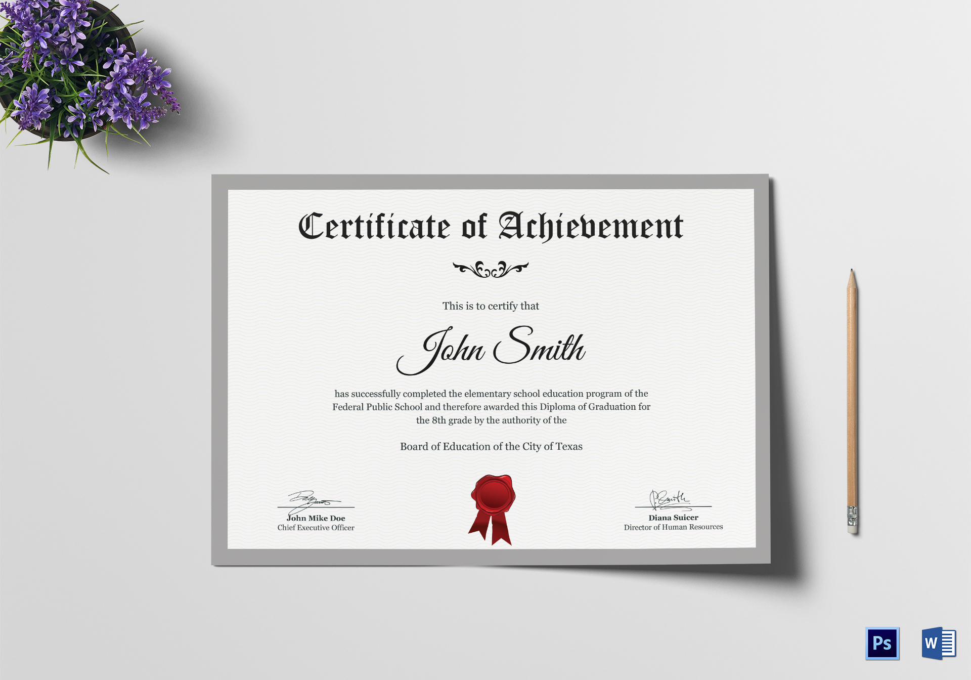 Elementary School Certificate Design Template In PSD Word