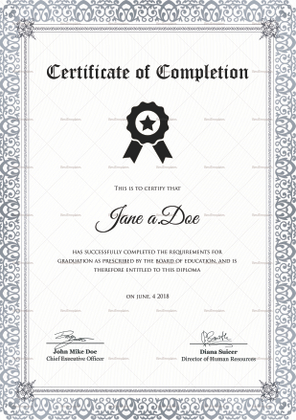 Diploma Education Completion Certificate Design Template in PSD, Word