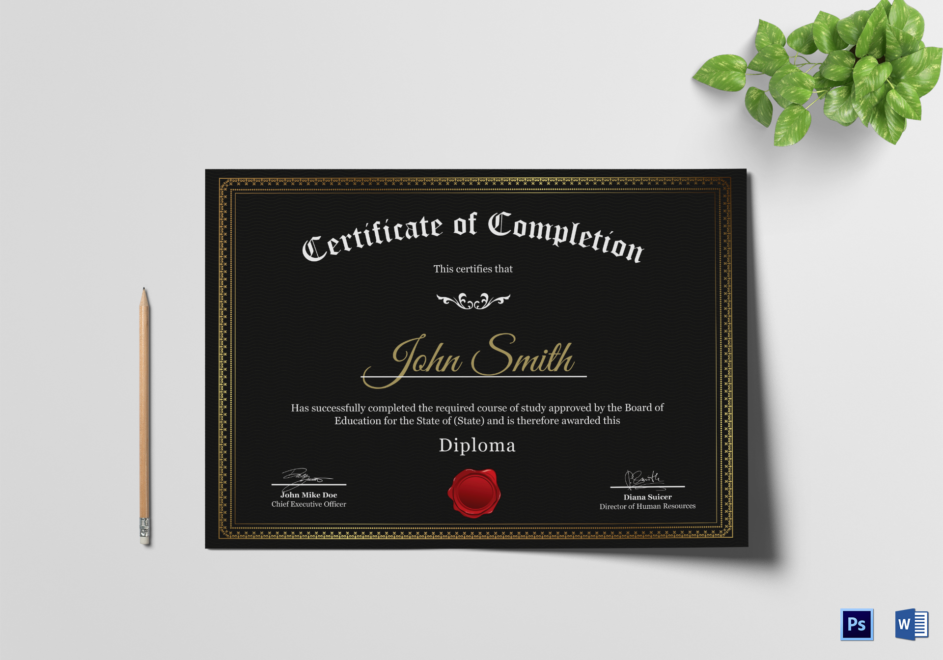 Diploma Education Certificate Design Template in PSD, Word