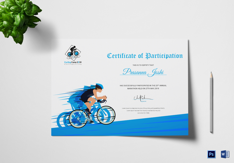 Cyclothon Participation Certificate Design Template in PSD, Word
