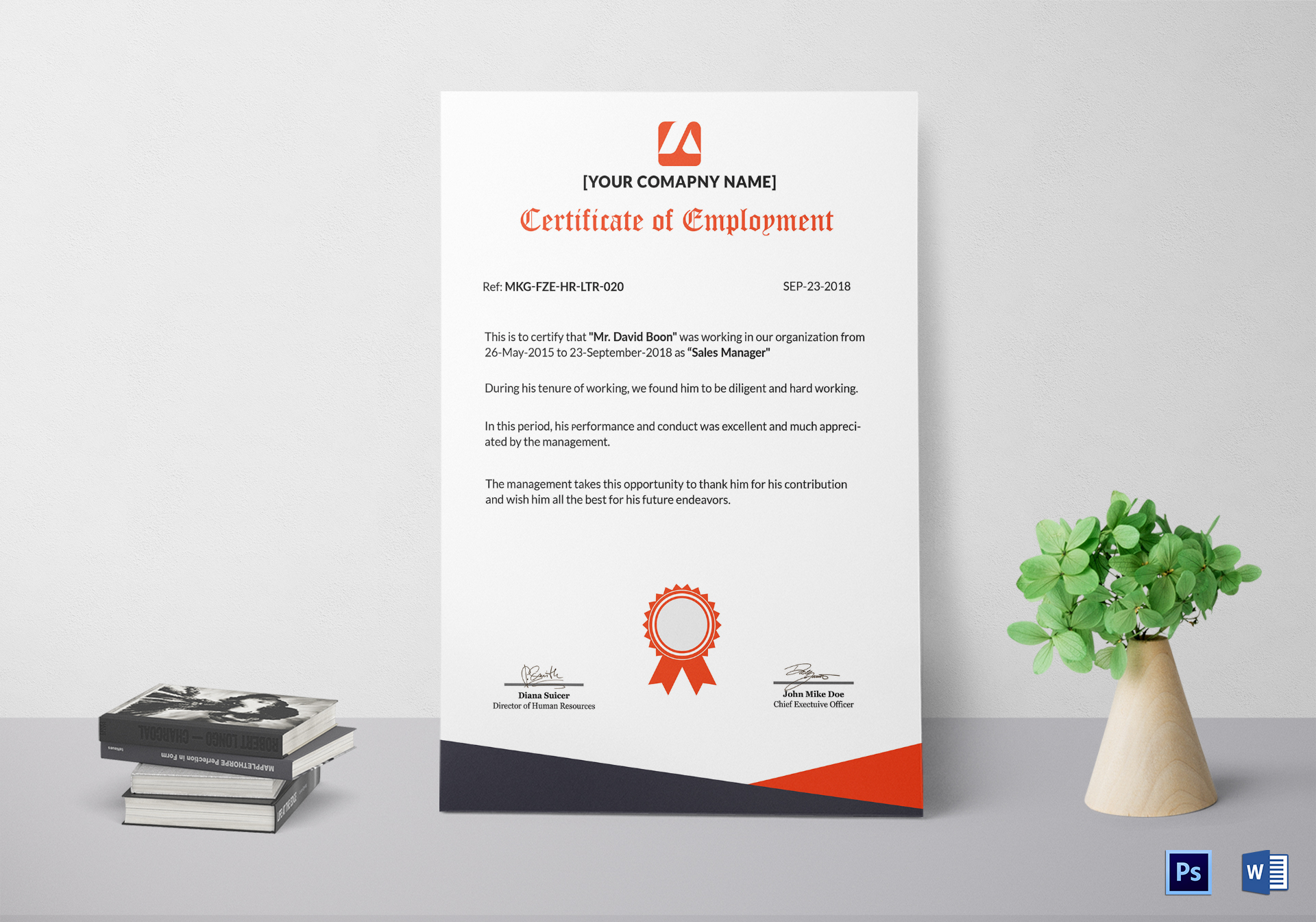Talented Employment Certificate Design Template in PSD, Word