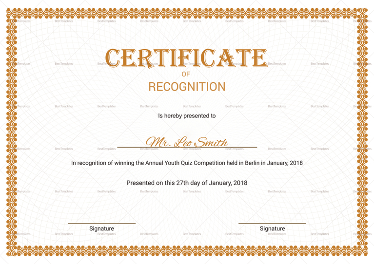 Recognition Certificate Design Template in PSD, Word
