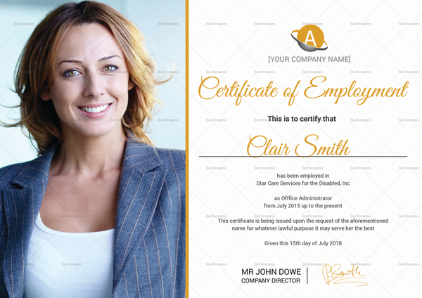 Skilled Employment Certificate Design Template in PSD, Word