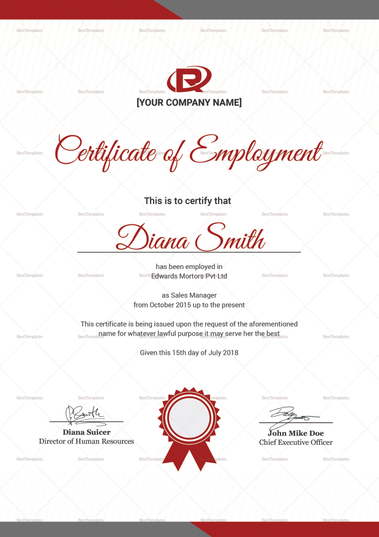 Productive Employment Certificate Design Template in PSD, Word