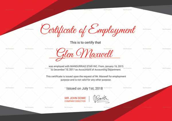 Proficient Employment Certificate Design Template in PSD, Word