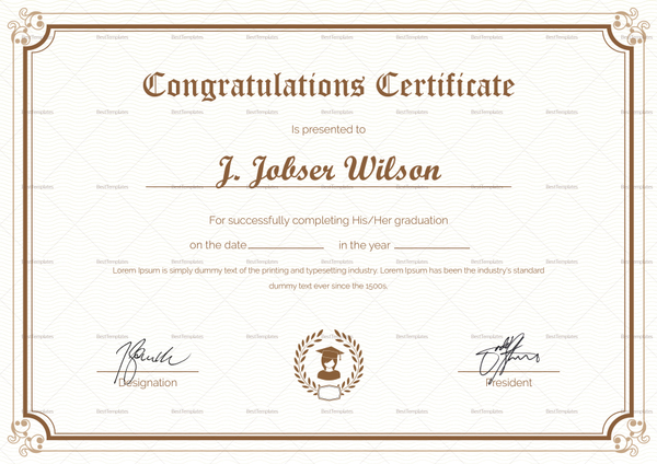 Graduation Completion Congratulations Certificate Design Template in ...