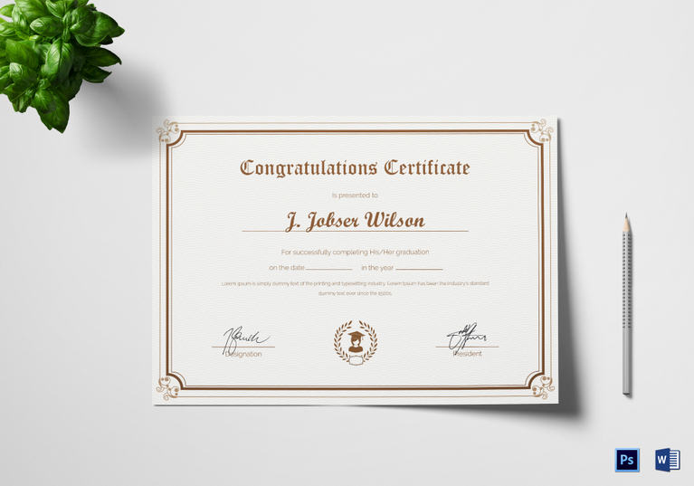 Graduation Completion Congratulations Certificate Design Template in ...