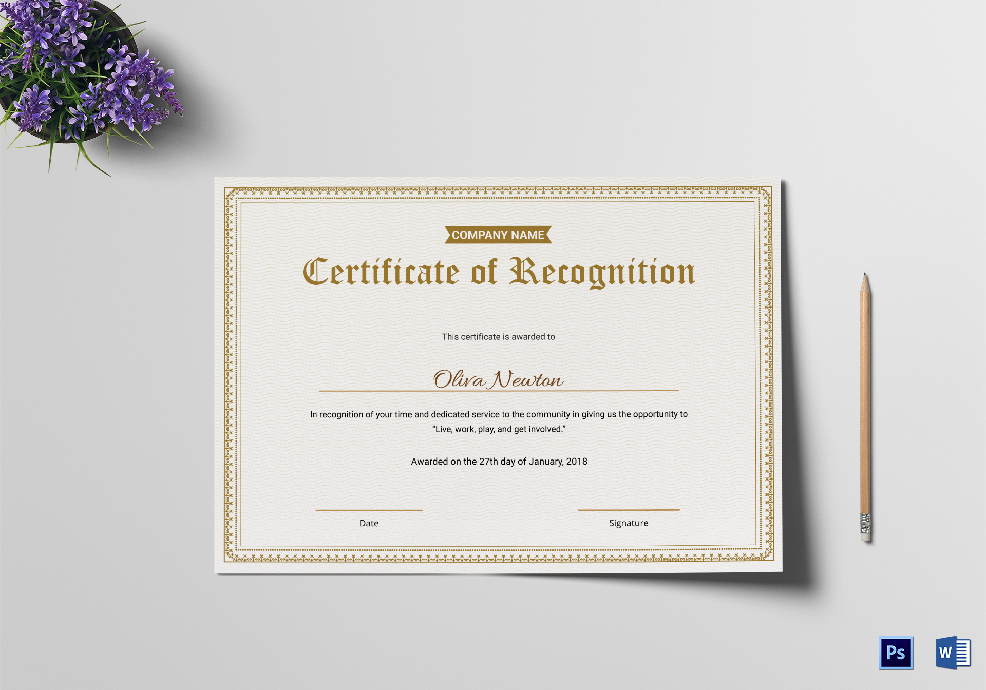 Employee Recognition Certificate Design Template In PSD Word