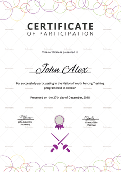 National Fencing Training Certificate Design Template in PSD, Word