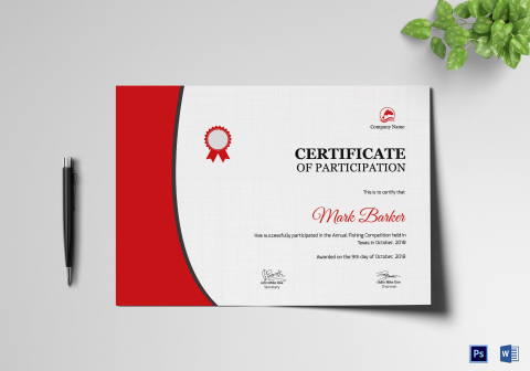 Annual Fishing Participation Certificate Design Template in PSD, Word