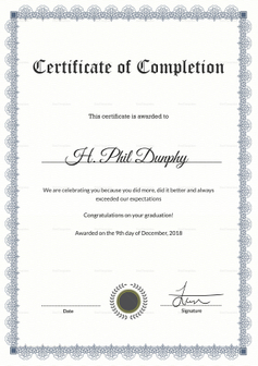 Formal Graduation Completion Certificate Design Template in PSD, Word