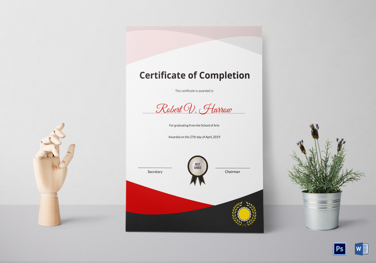 School of Arts Graduation Certificate Design Template in PSD, Word