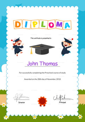Preschool Diploma Graduation Certificate Design Template in PSD, Word