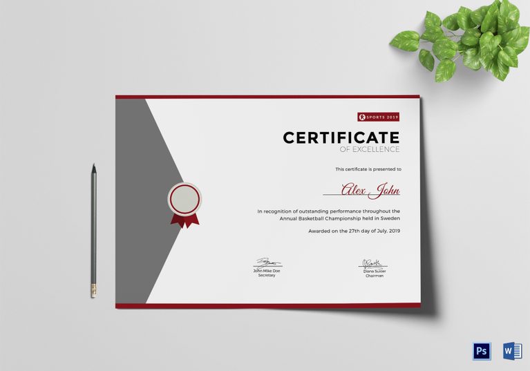 Prize Excellence Certificate Design Template in PSD, Word