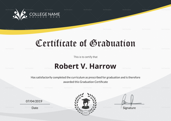 Universal College Graduation Certificate Design Template in PSD, Word
