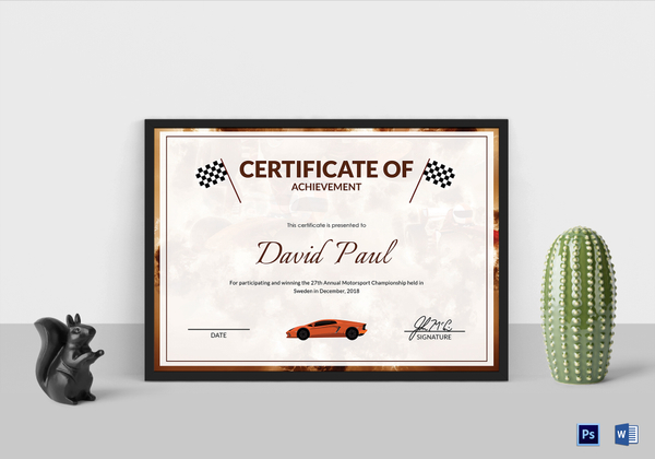 Motorsport Champion Certificate Design Template in PSD, Word