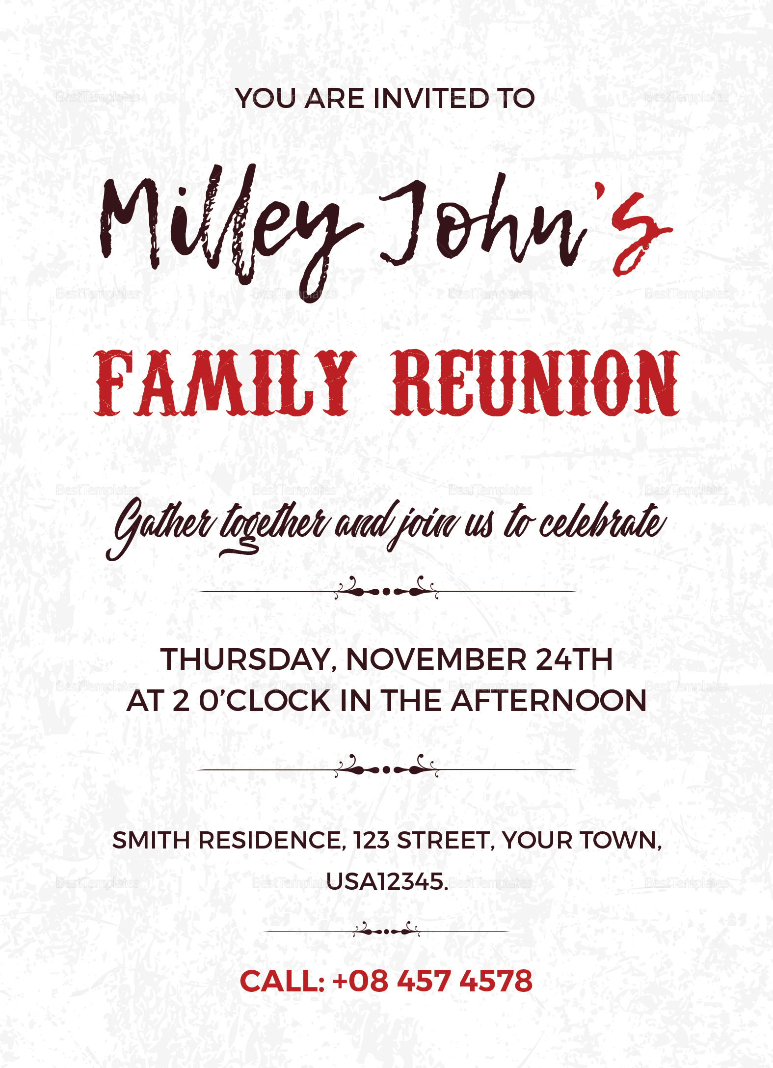 Family Reunion Invitation Card Design Template In Word PSD Publisher
