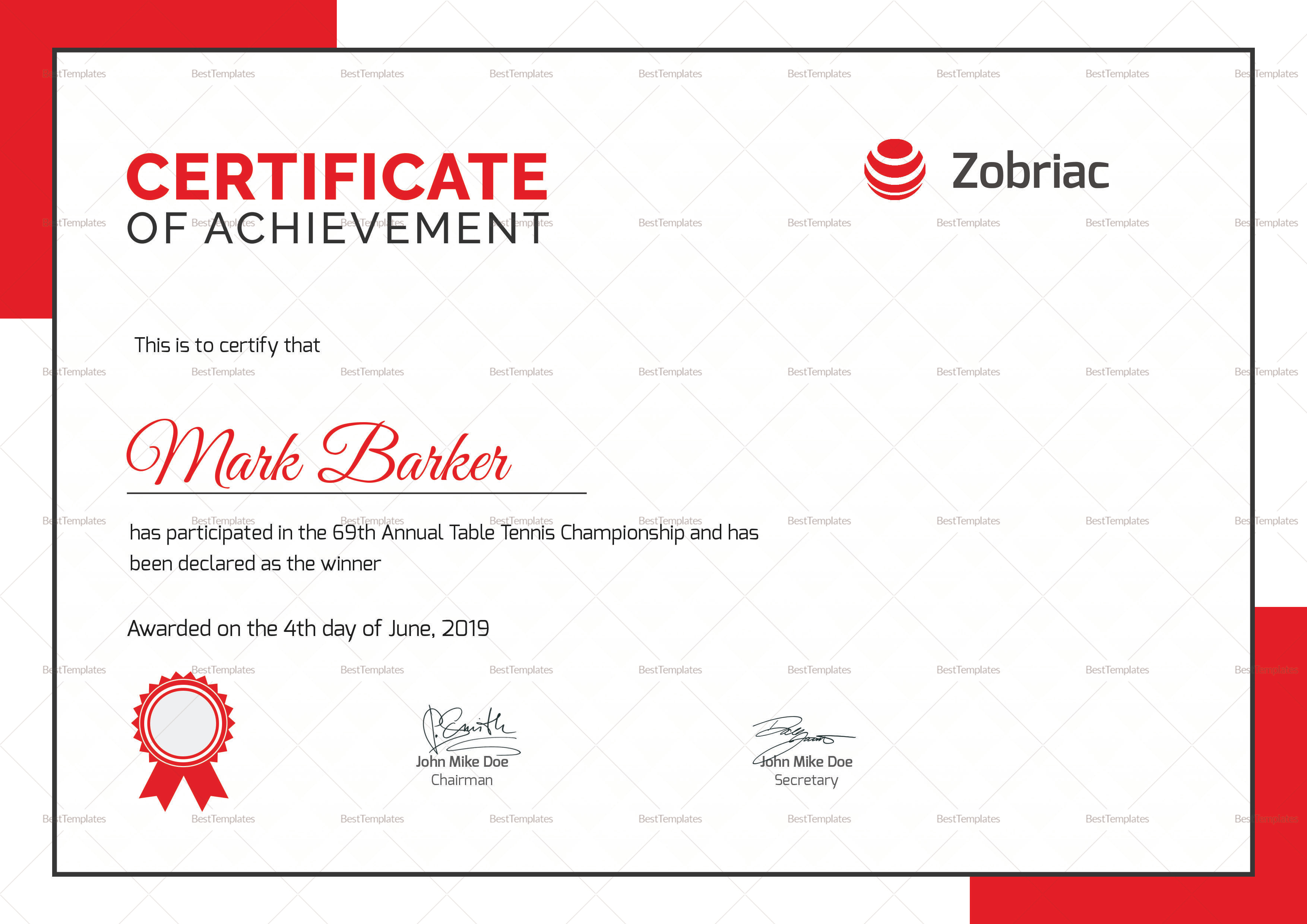 Tennis Certificate Template Free Professional Sample Template Collection