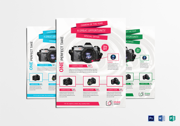 Camera Promotional Flyer Design Template in PSD, Word, Publisher