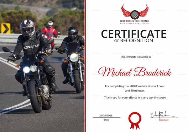 Off Road Bike Riding Recognition Certificate Design Template in PSD, Word