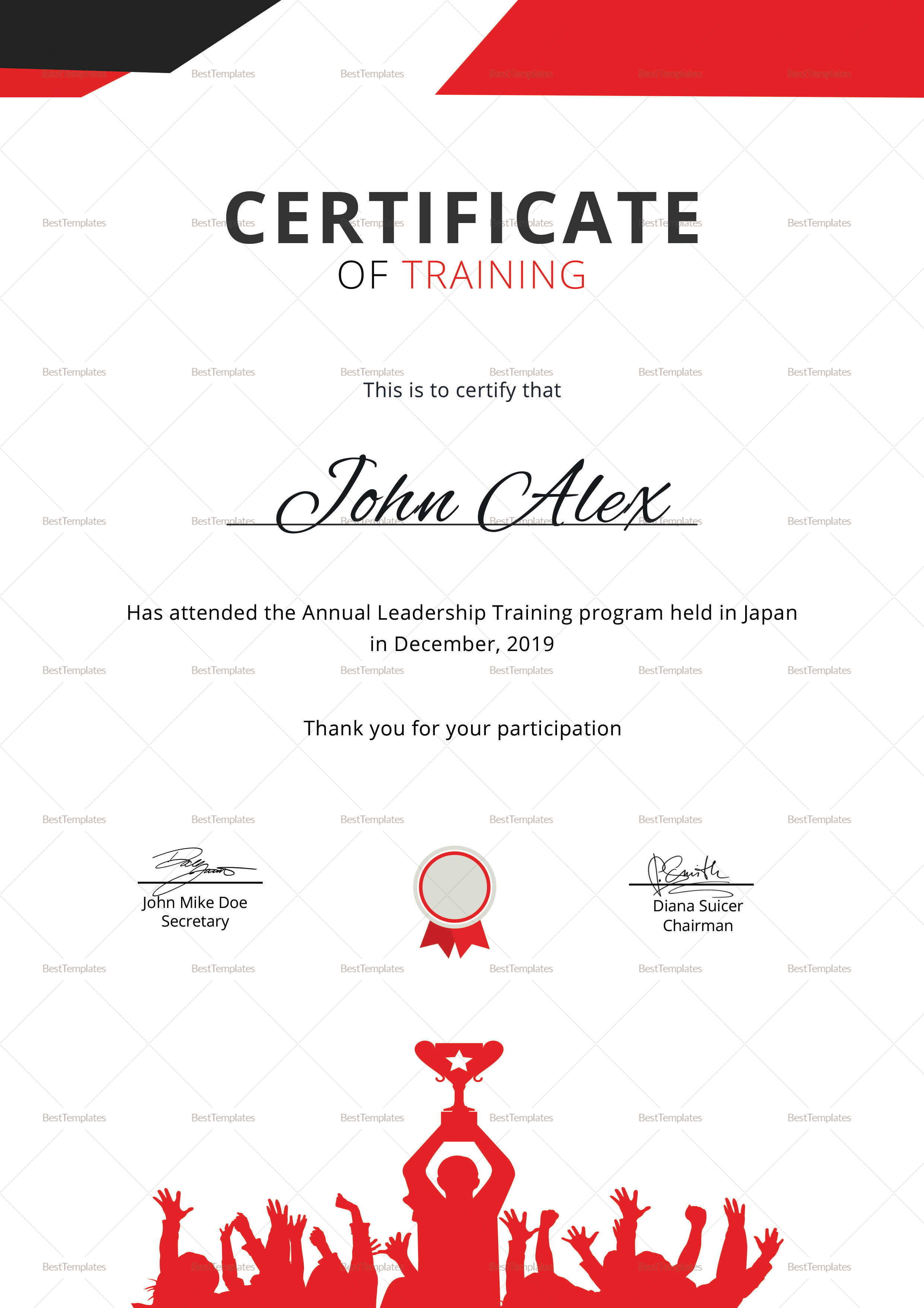 Prize Winner Training Certificate Design Template in PSD, Word