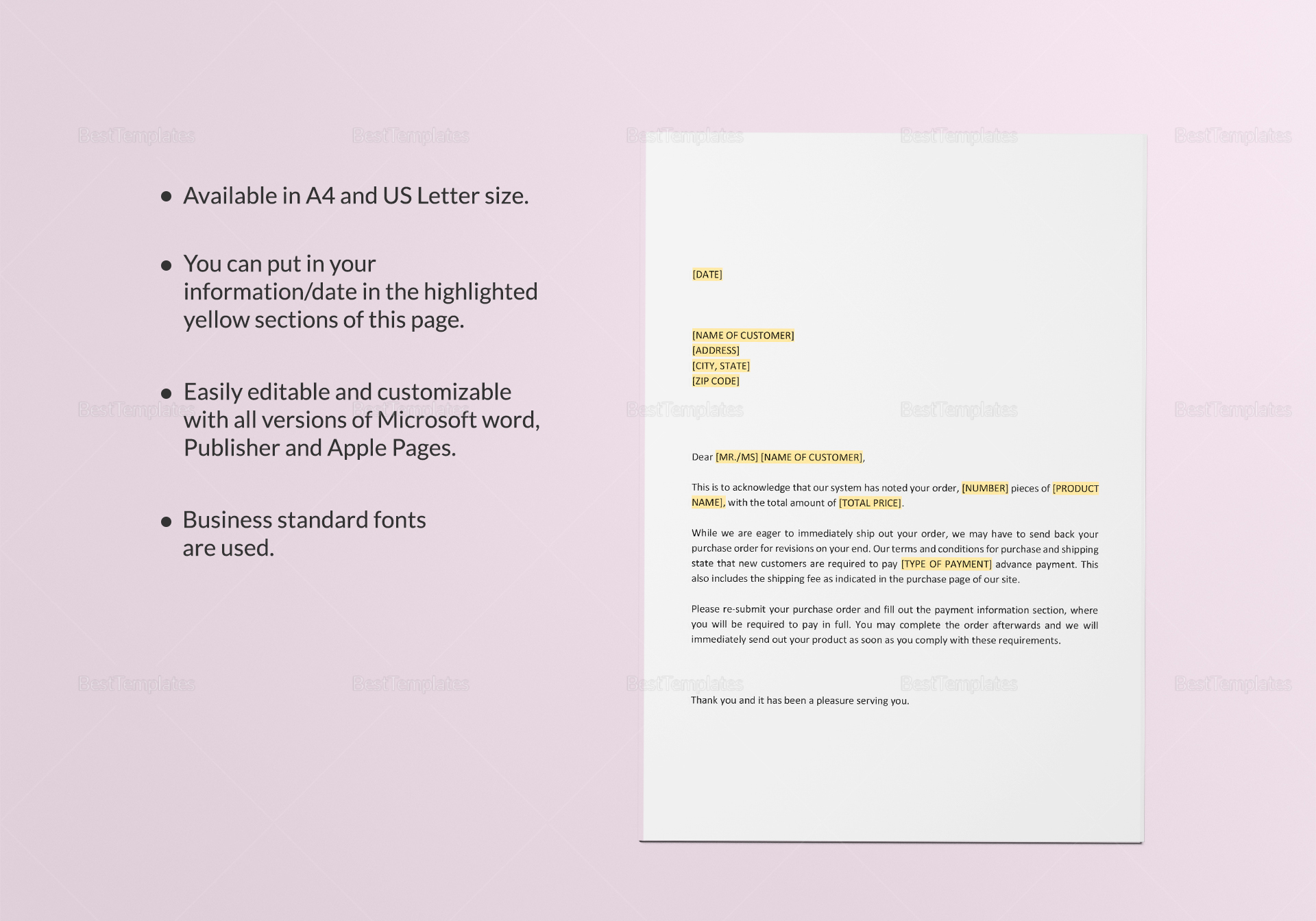Return of Purchase Order and Demand for Advance Payment Template in ...