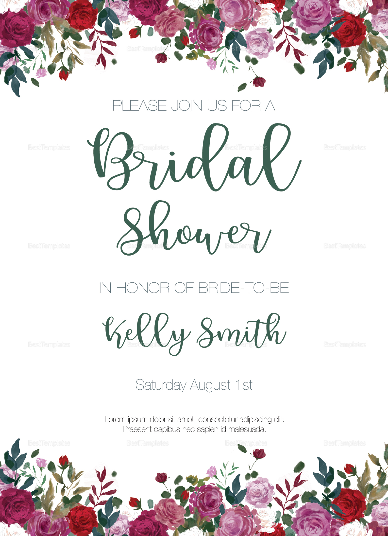 Vintage Roses Bridal Shower Invitation Design Template in PSD, Word ...