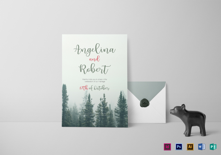 Beautiful Pine Tree Wedding Invitation Design Template in PSD, Word ...