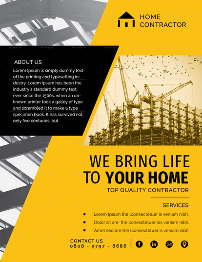 Contractors Flyer Design Template in PSD, Word, Publisher, Illustrator ...