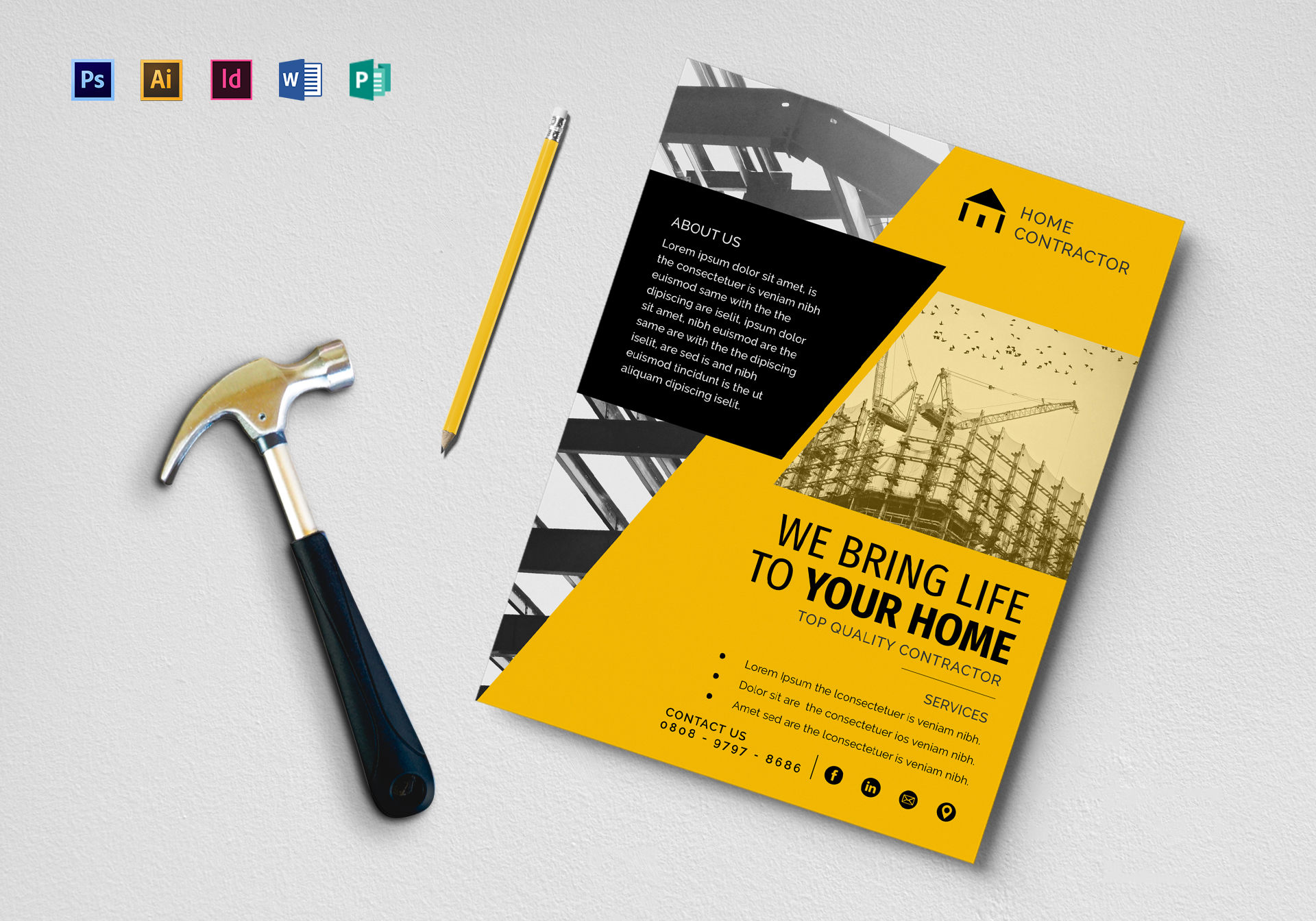 Contractors Flyer Design Template in PSD, Word, Publisher, Illustrator ...