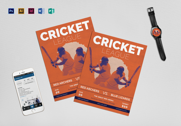 Cricket League Flyer Design Template in PSD, Word, Publisher ...