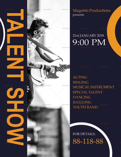 Talent Show Flyer Design Template in Word, PSD, Publisher, Illustrator ...