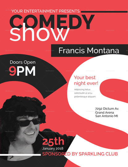 Comedy Show Flyer Design Template in Word, PSD, Publisher, Illustrator ...