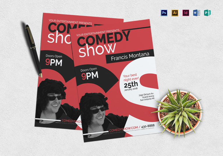 Comedy Show Flyer Design Template in Word, PSD, Publisher, Illustrator ...