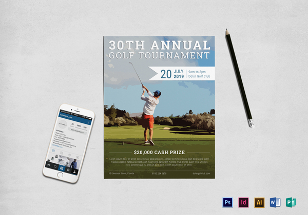 Annual Golf Tournament Flyer Design Template in PSD, Word, Publisher ...