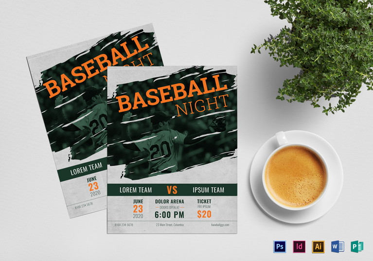 Baseball Flyer Design Template in PSD, Word, Publisher, Illustrator ...