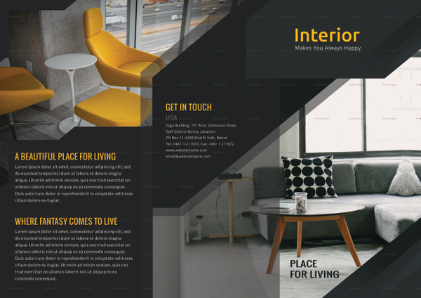 Tri Fold Interior Brochure Design Template in PSD, Word, Publisher