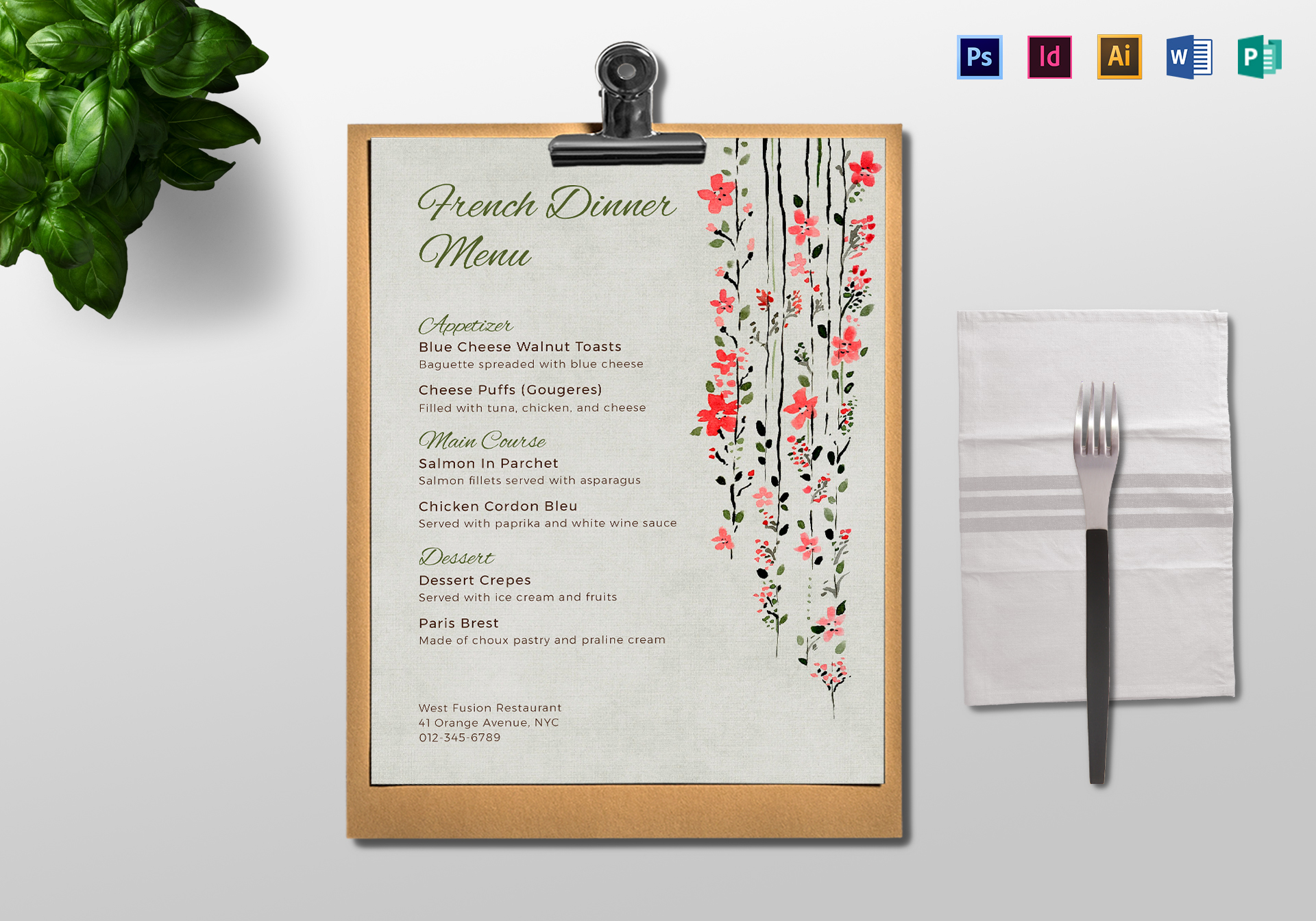 Dinner Menu Design Template In PSD Word Publisher Illustrator InDesign
