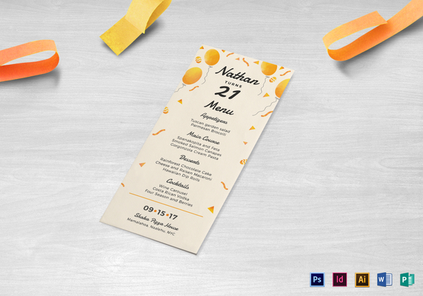 Birthday Party Menu Design Template in PSD, Word, Publisher ...