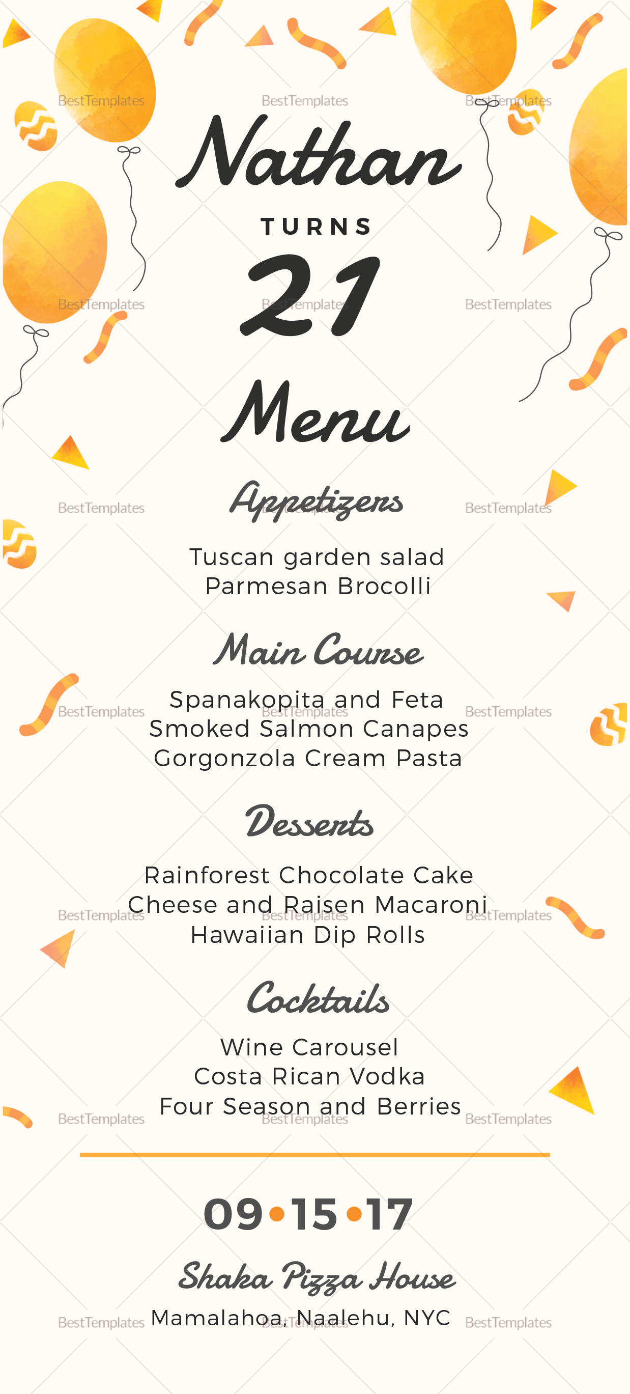 Prints Home D cor Wall Hangings Birthday Menu Card Birthday Menu Card