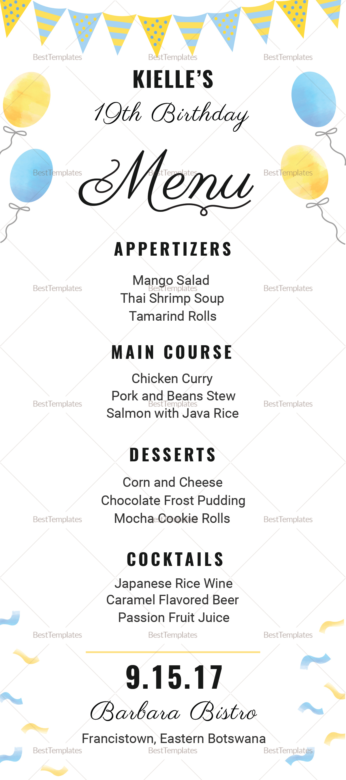 Happy Birthday Menu Design Template In PSD Word Publisher 