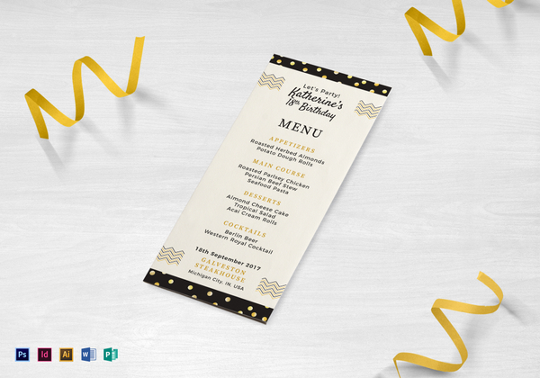 Birthday Dinner Party Menu Design Template in PSD, Word, Publisher ...