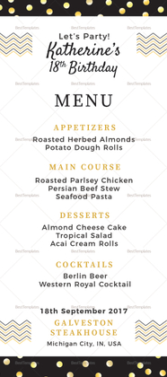 Birthday Dinner Party Menu Design Template in PSD, Word, Publisher ...